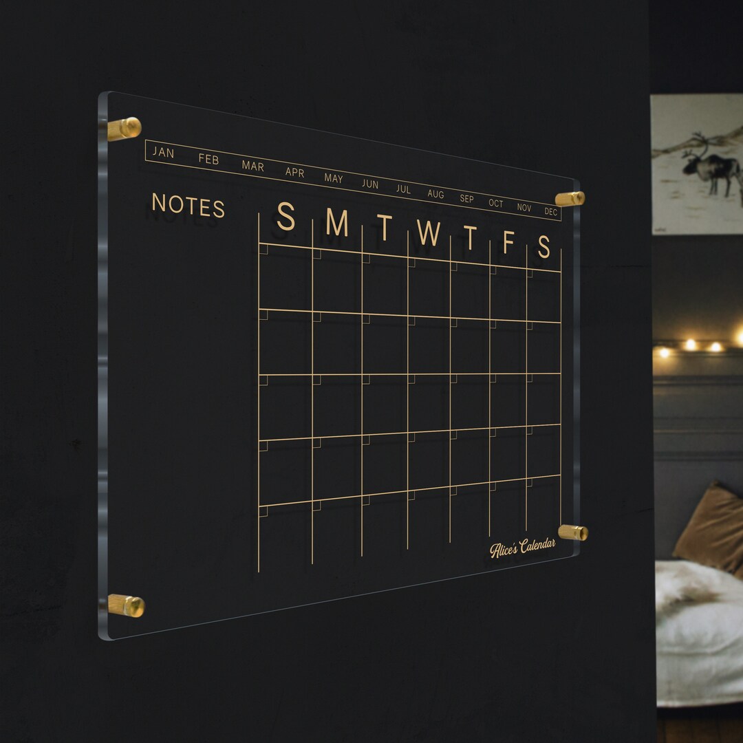 Acrylic Monthly Planner | Gold Print | Personalized Calendar for Wall ...