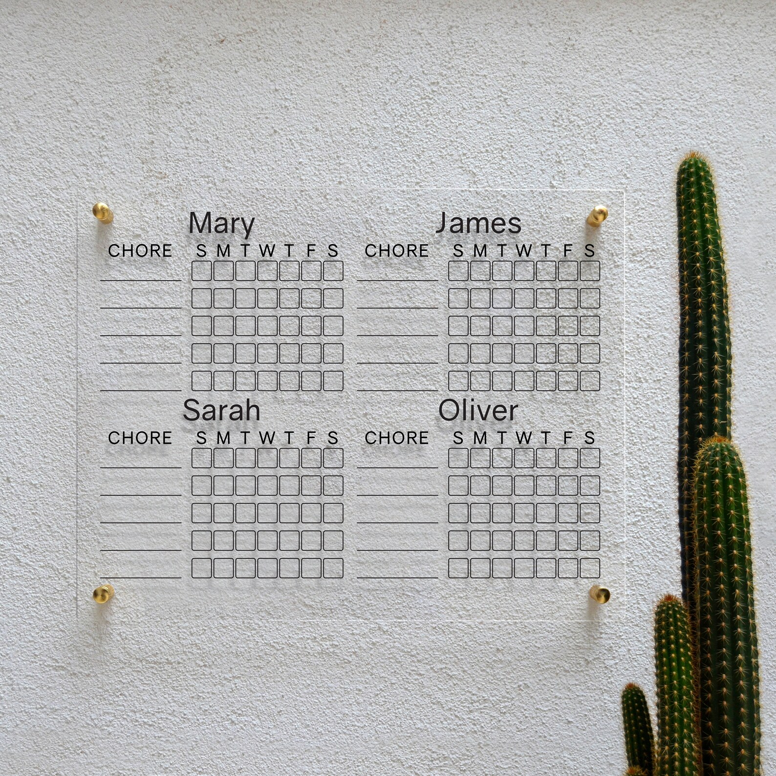 Personalized Acrylic Chore Chart | Chore Chart for 4 People | Dry Erase ...