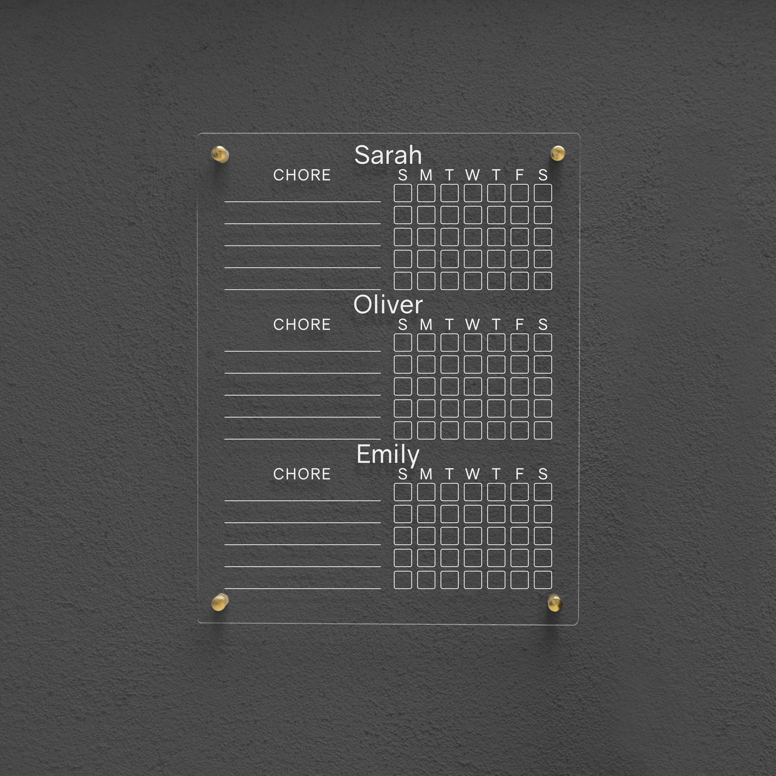 Personalized Acrylic Chore Chart | Chore Chart for 3 People | Dry Erase ...