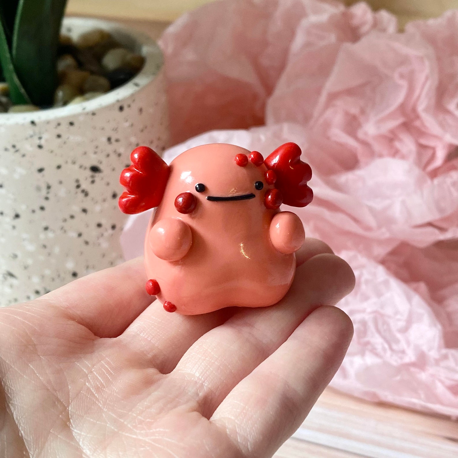 Handmade Polymer Clay Axolotl Desk Friend Sculpture Art Polymer Clay ...
