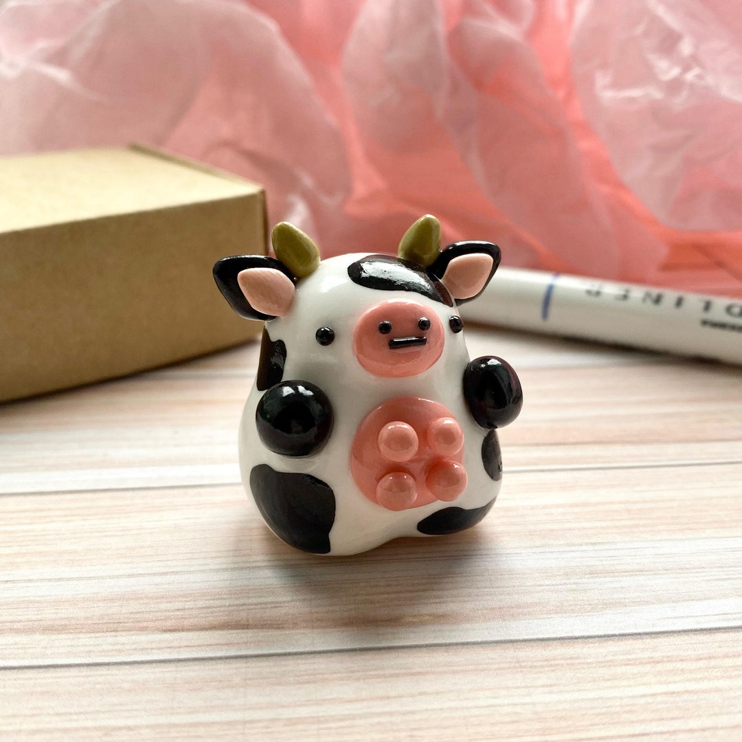 Handmade Polymer Cow Desk Friend Sculpture Art Polymer Clay Sculpture ...