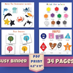 Busy Book Montessori Printable - Quiet Binder Toddlers Learning ...