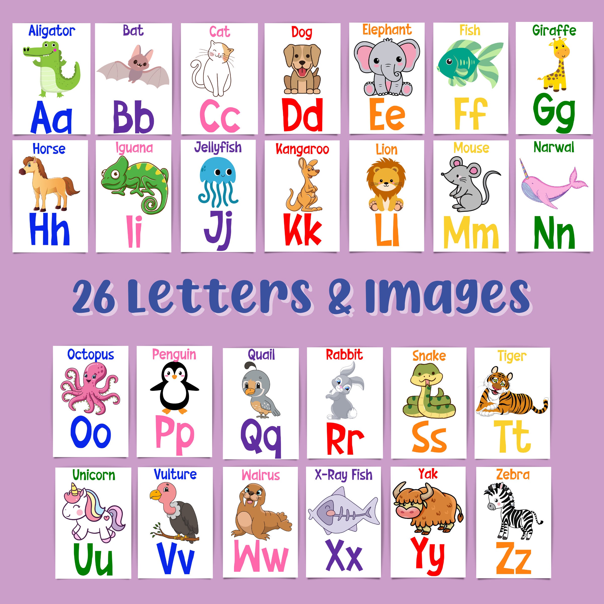 Alphabet Animal Flashcards Homeschool Baby Toddler Preschool Prek ...