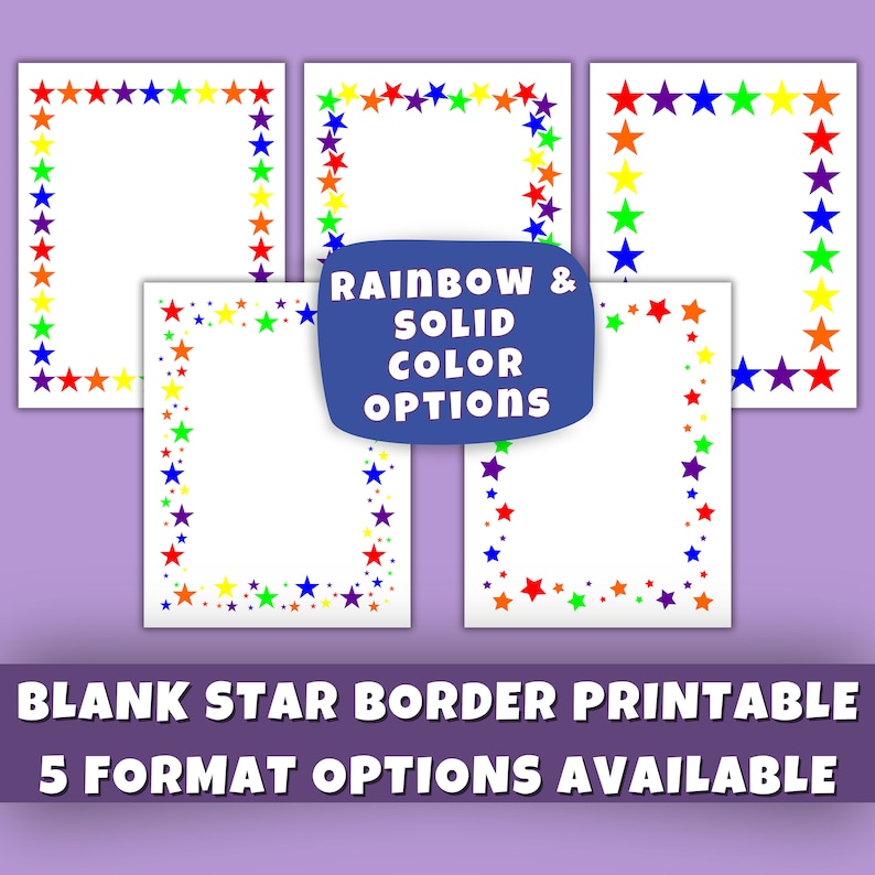 Primary Color Star Border Blank Paper Printables, Teacher Classroom ...