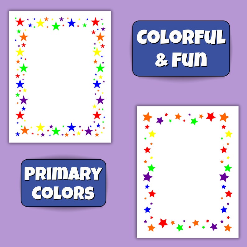 Primary Color Star Border Blank Paper Printables, Teacher Classroom ...
