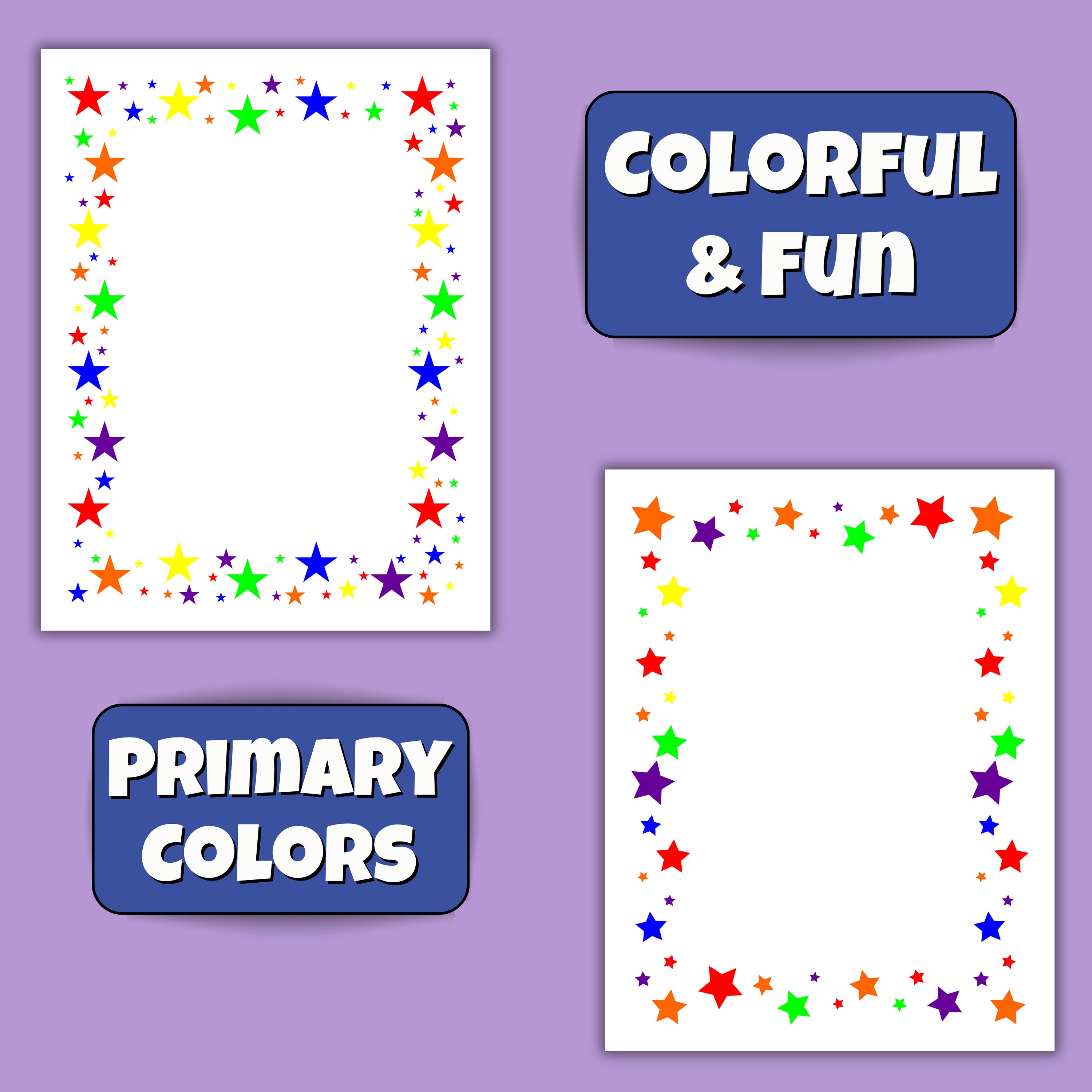 Primary Color Star Border Blank Paper Printables, Teacher Classroom ...