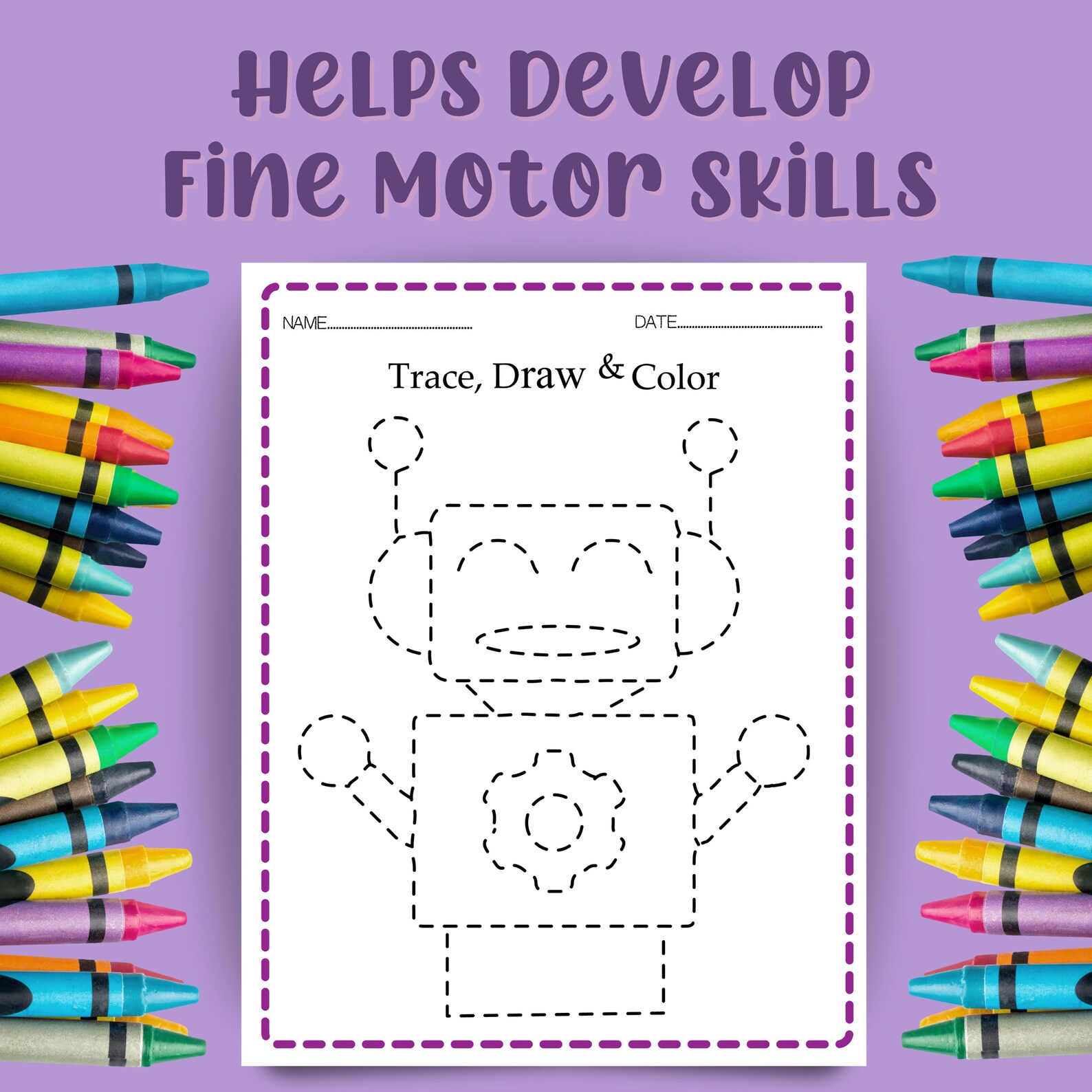 Robot Tracing Coloring Pages Toddler Writing Practice Printable PDF ...