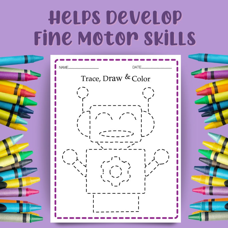 Robot Tracing Coloring Pages Toddler Writing Practice Printable PDF ...