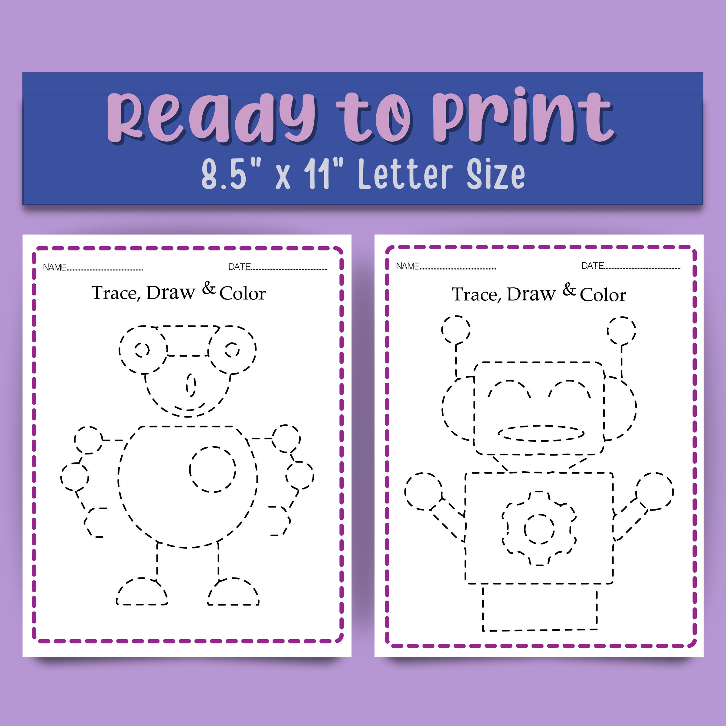 Robot Tracing Coloring Pages Toddler Writing Practice Printable PDF ...