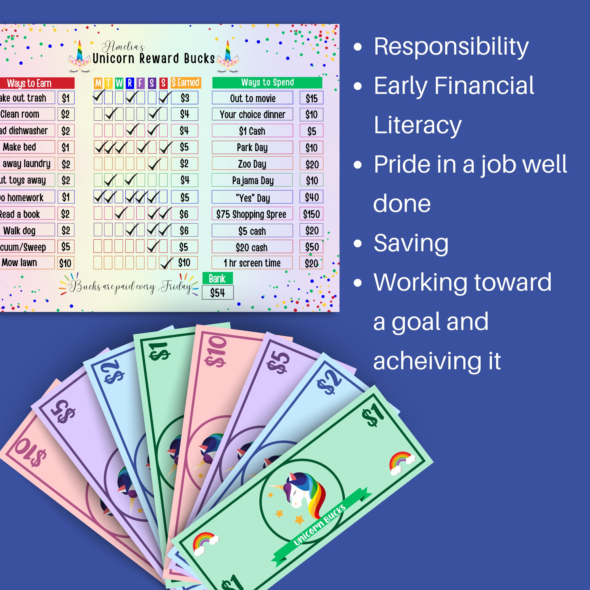 Mom Bucks Chore Chart Fun Reward System for Kids Trade Earn & Play ...