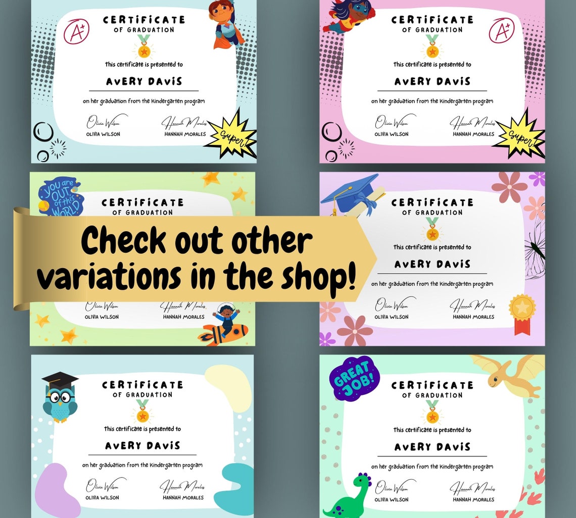 Custom Graduation Certificate Template Kindergarten Preschool Prek Cute ...