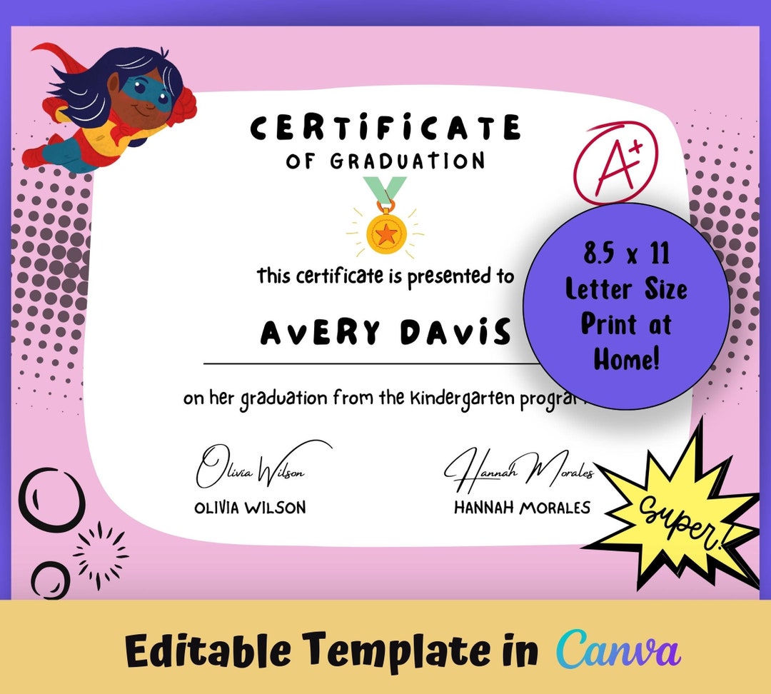 Custom Graduation Certificate Template Kindergarten Preschool Prek ...