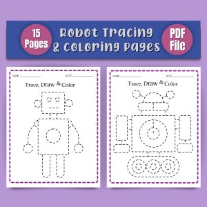 Robot Tracing Coloring Pages Toddler Writing Practice Printable PDF ...