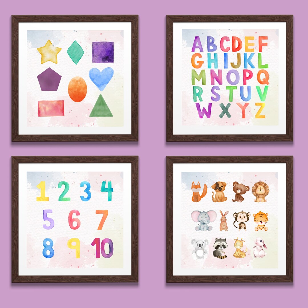 Preschool Educational Posters Learning Alphabet Numbers Shapes Animals ...