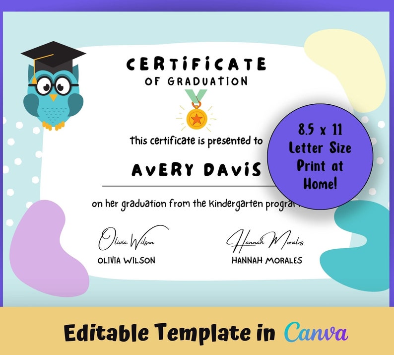 Custom Graduation Certificate Template Kindergarten Preschool Prek Cute ...