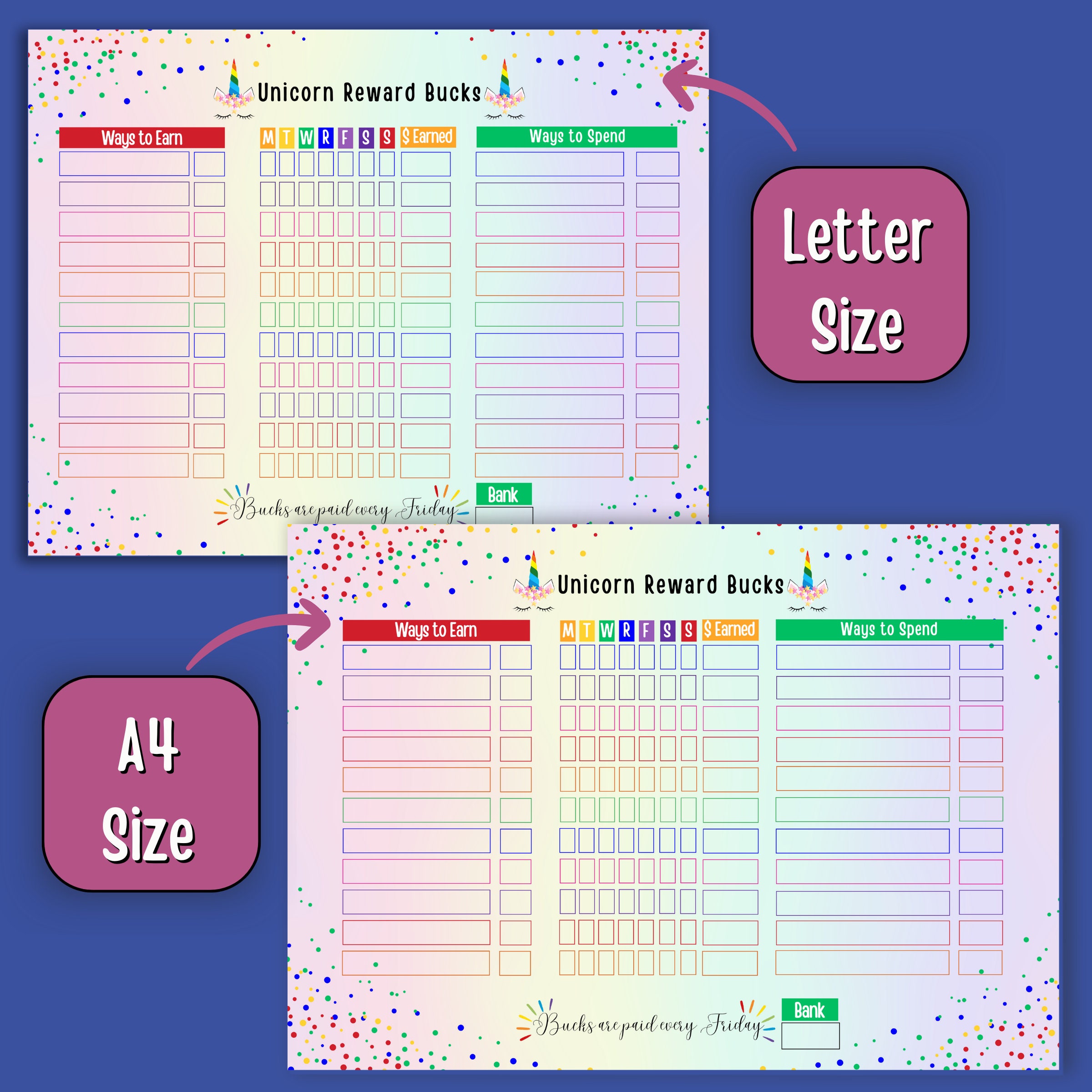 Unicorn Reward Chart for Kids | Chore Chart & Printable Bucks (editable ...