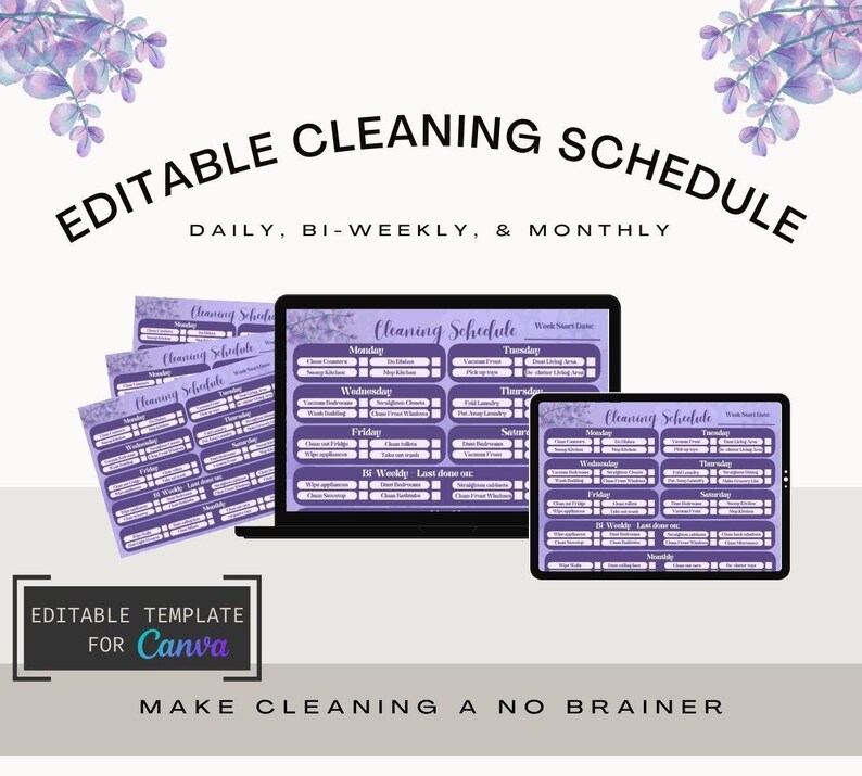 Editable Cleaning Schedule Template: Daily, Bi-weekly, Monthly (canva ...