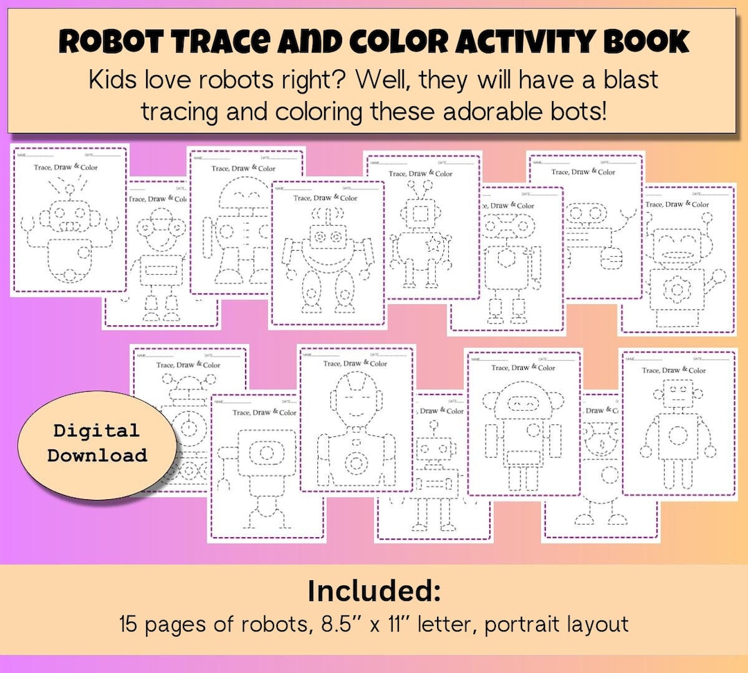 Robot Tracing and Coloring Book Activity Busy Book Toddler - Etsy