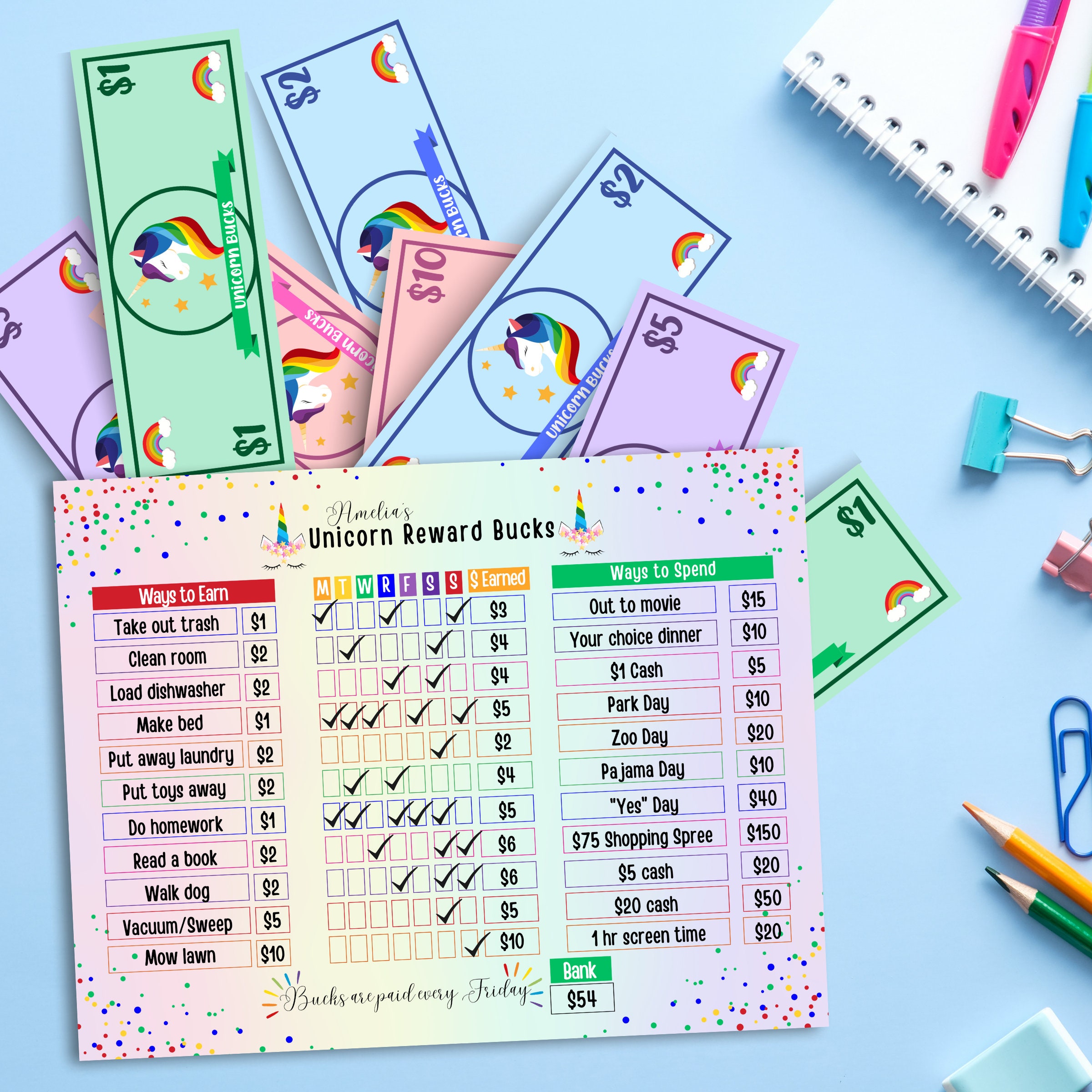 Mom Bucks Chore Chart Fun Reward System for Kids Trade Earn & Play ...