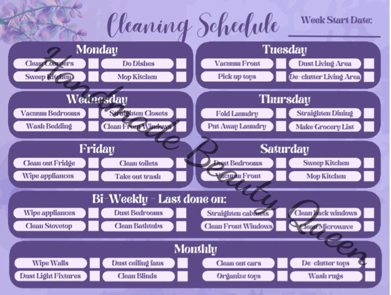 Editable Cleaning Schedule Template: Daily, Bi-weekly, Monthly (canva ...