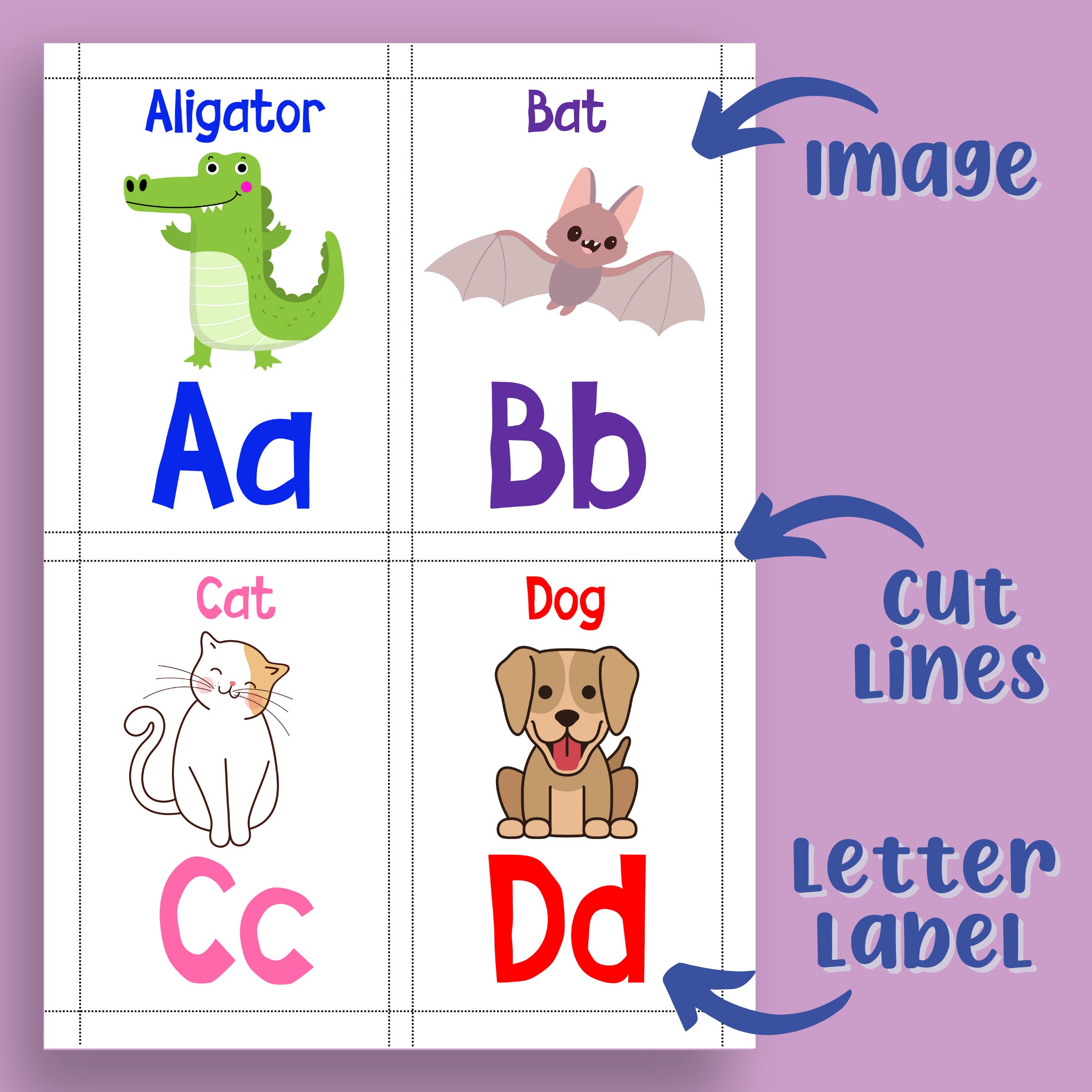 Alphabet Animal Flashcards Homeschool Baby Toddler Preschool Prek ...