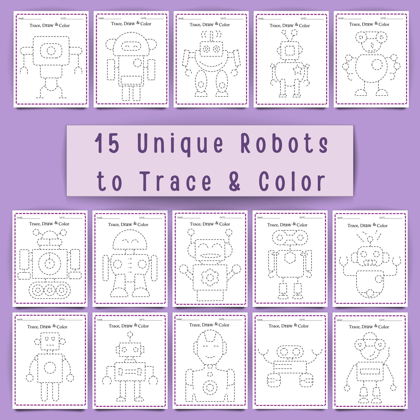 Robot Tracing Coloring Pages Toddler Writing Practice Printable PDF ...