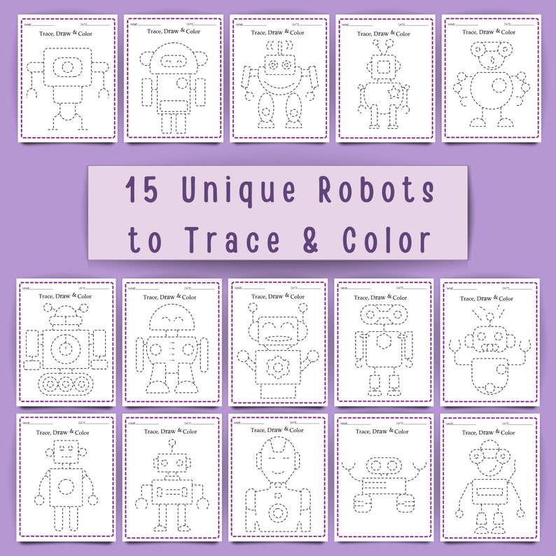 Robot Tracing Coloring Pages Toddler Writing Practice Printable PDF ...