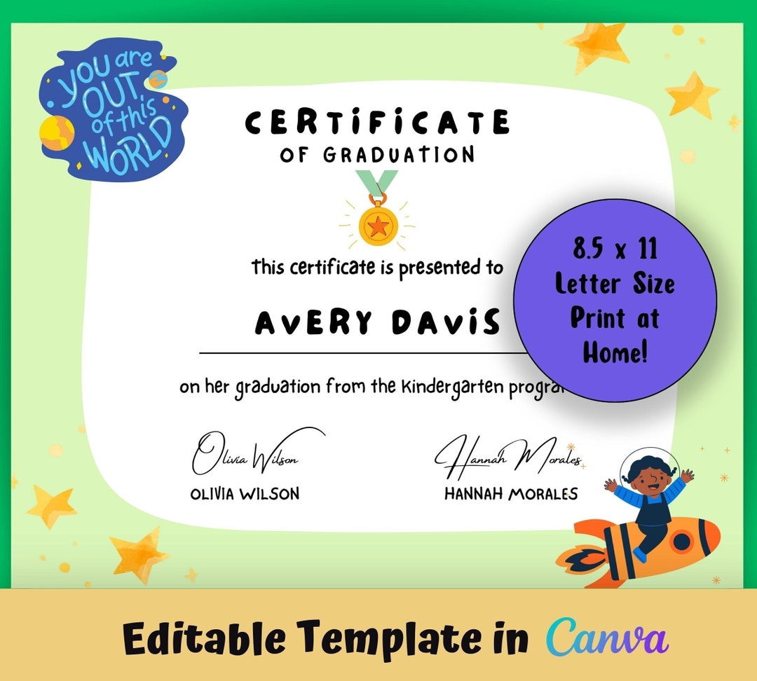 Custom Graduation Certificate Template Kindergarten Preschool Prek ...