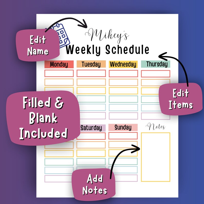 Boho Kids Weekly Schedule, Visual Chore Chart (canva Editable PDF) - Etsy
