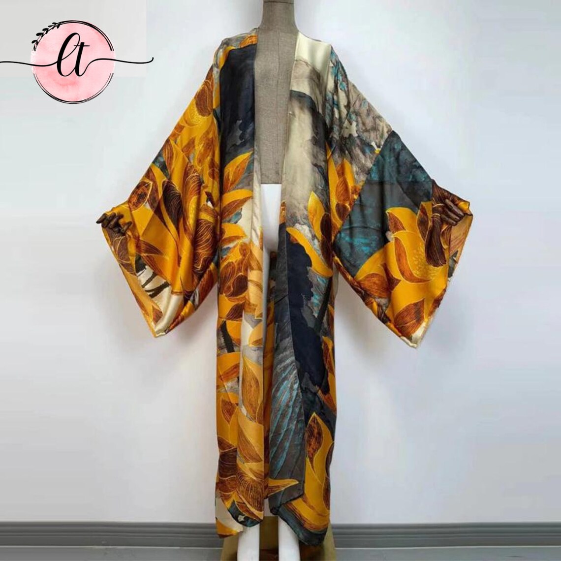 Red Long Floral Kimono Lotus Kimono Batwing Sleeve Kimono - Etsy