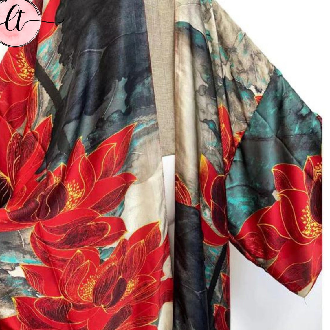 Red Long Floral Kimono Lotus Kimono Batwing Sleeve Kimono - Etsy