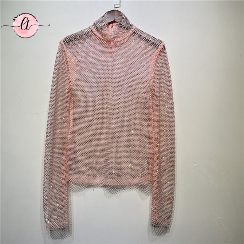 Rhinestone See Through Long Sleeve Top Sparkly Glitter - Etsy