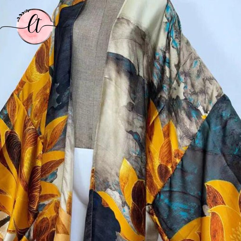 Red Long Floral Kimono Lotus Kimono Batwing Sleeve Kimono - Etsy