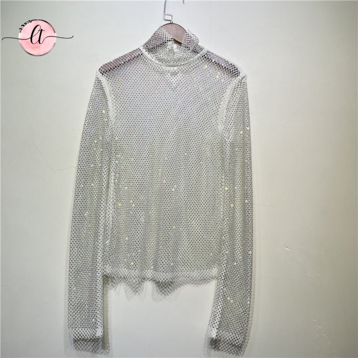 Rhinestone See Through Long Sleeve Top Sparkly Glitter - Etsy