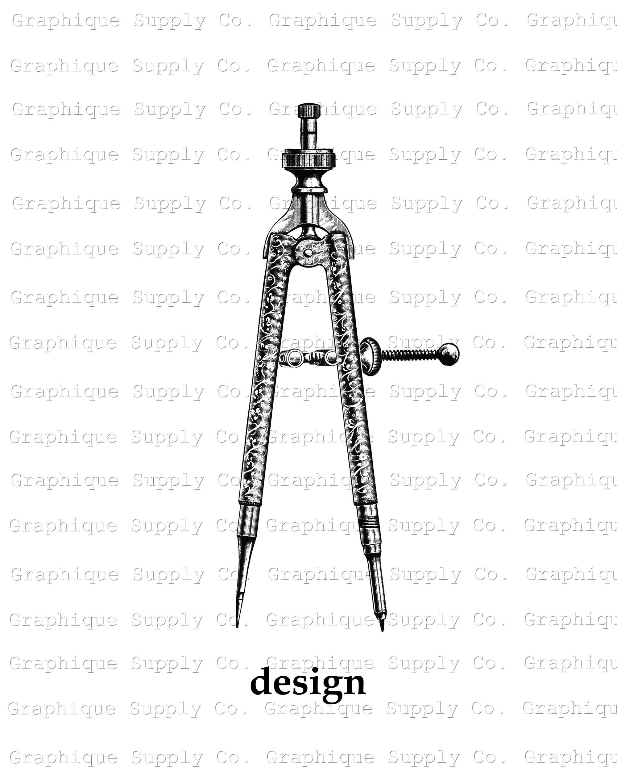 Design Tool Compass Vintage Illustration- Instant Download Digital ...