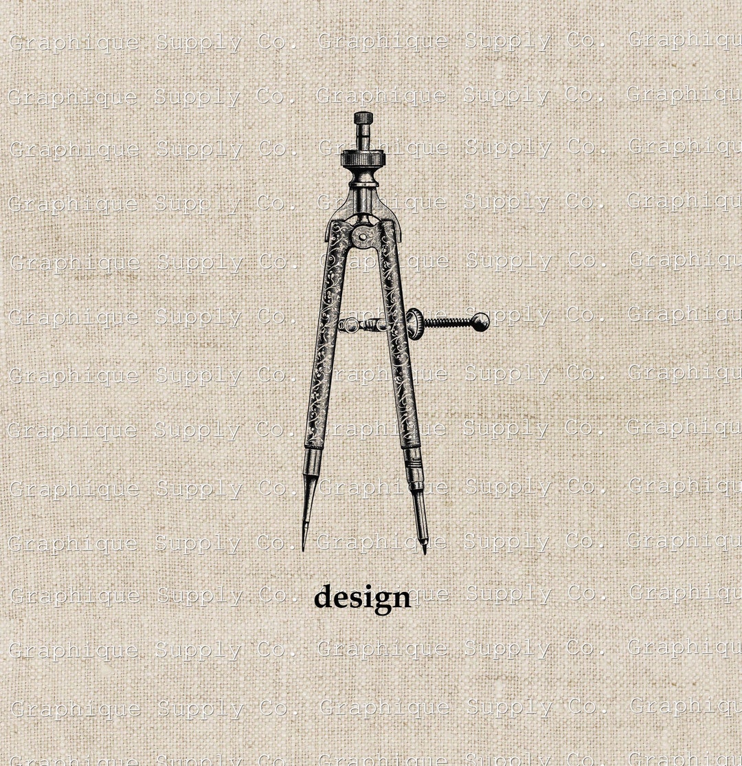 Design Tool Compass Vintage Illustration- Instant Download Digital ...