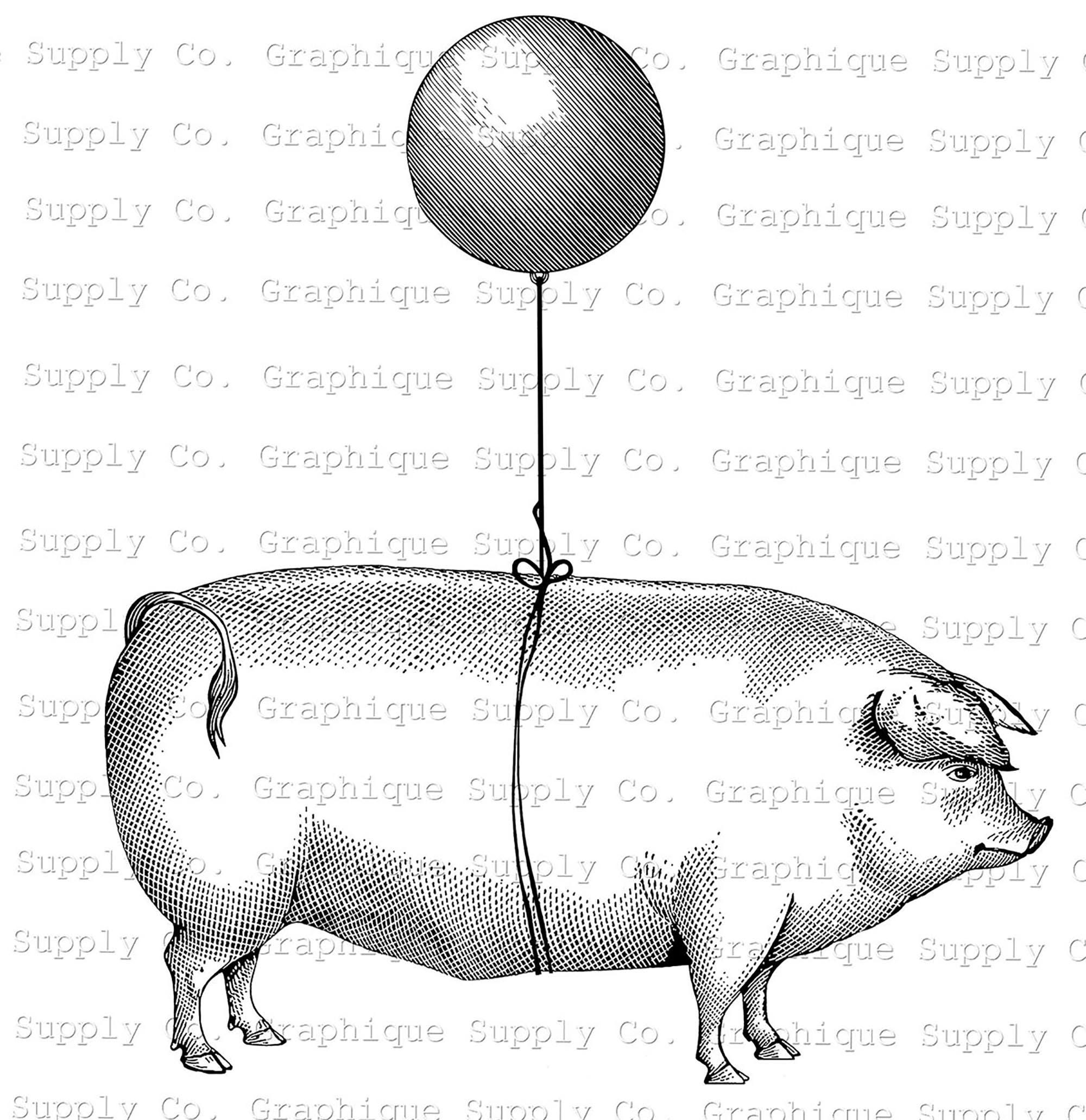 Flying Pig Clipart: Vintage Balloon, Steampunk Art (digital Download ...
