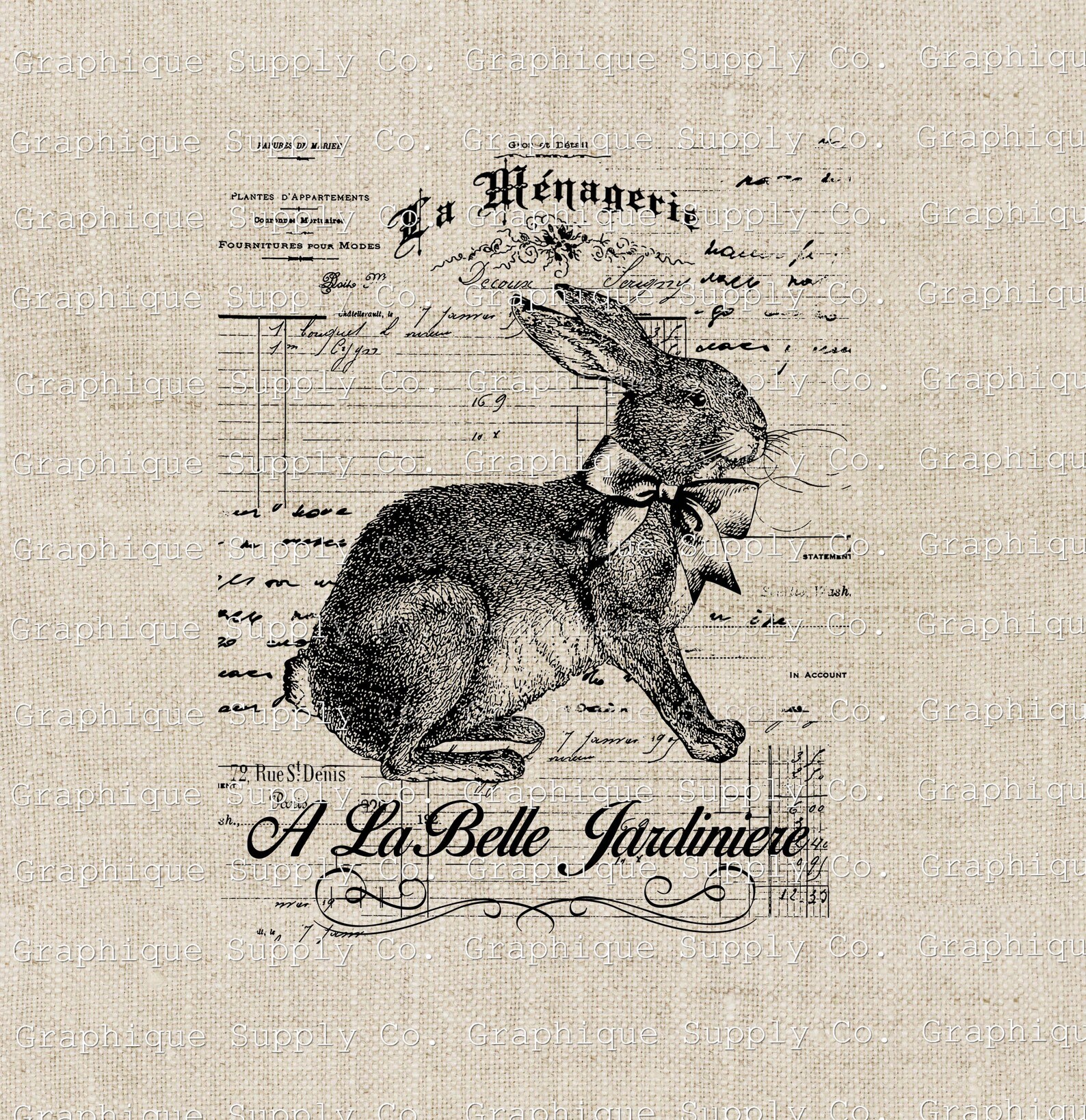 French Rabbit Clipart Bunny Clip Art Vintage Illustration Printable ...