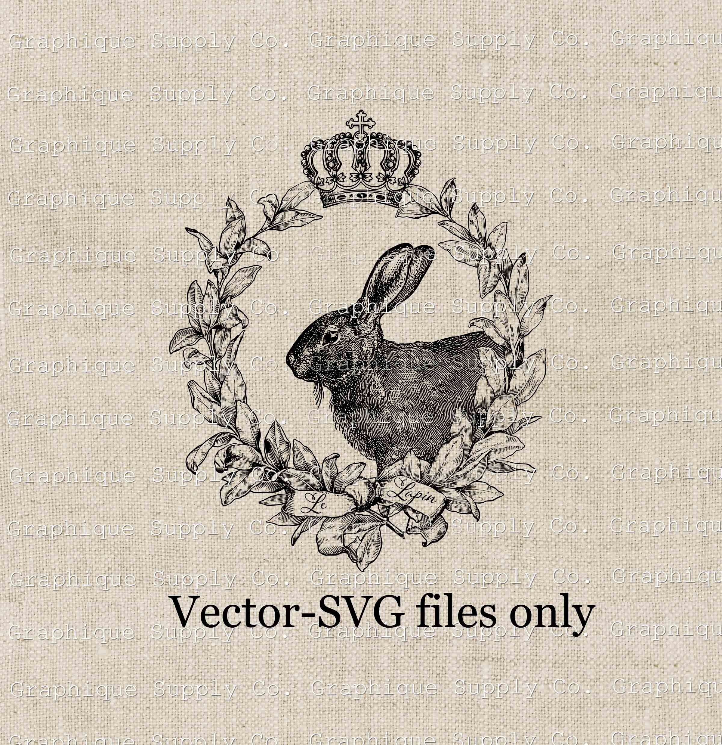 Vintage Rabbit Clip Art - French Country SVG, Vector Graphic ...