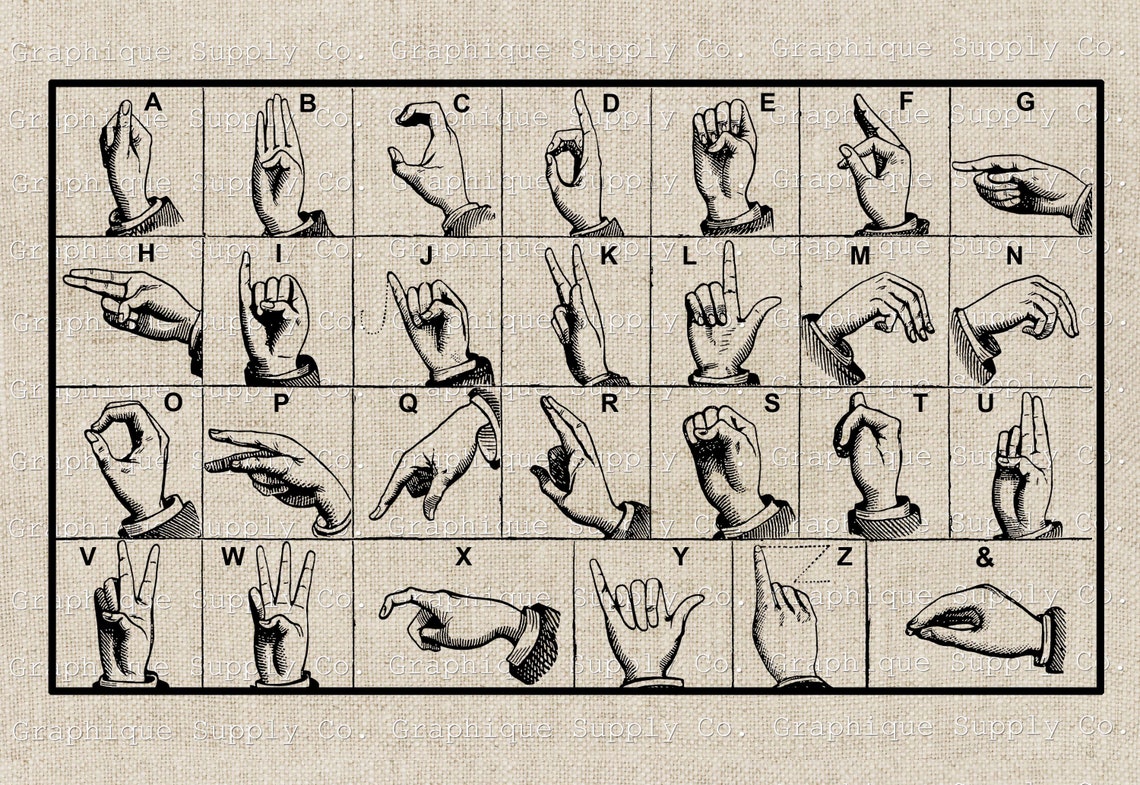 Sign Language Vintage Clip Art Illustration- Instant Download Digital ...