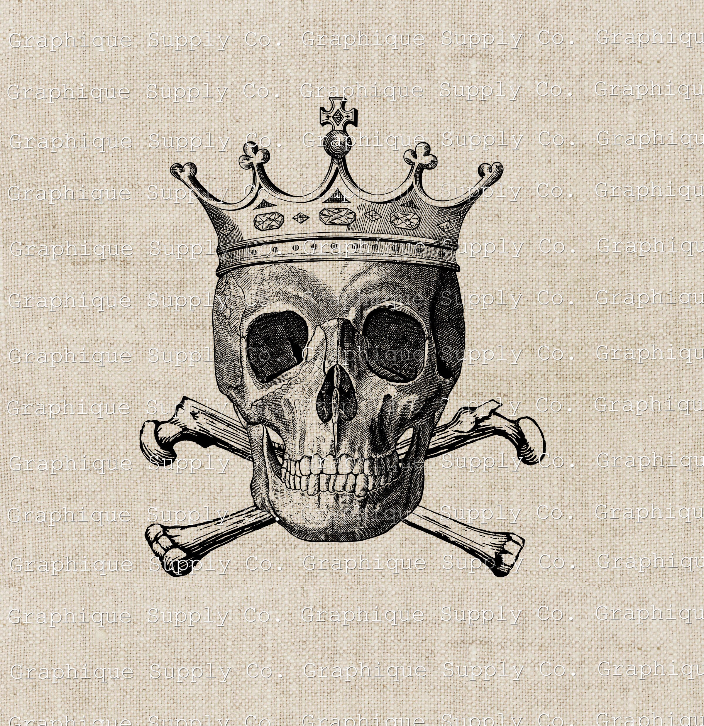 Anatomical Skull Cross Bones With Crown Clip Art Digital - Etsy