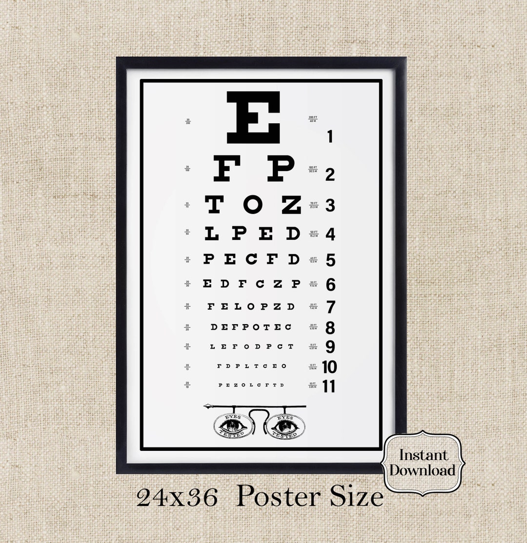 Vintage Eye Chart 24x36 Poster Size Digital Download Wall Decore Light ...
