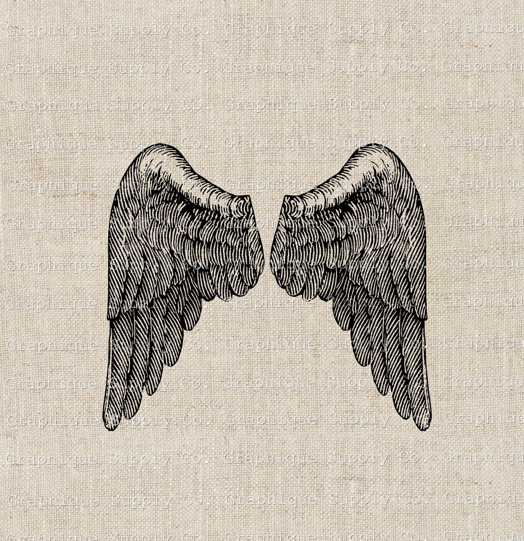 Angel Wings Guardian Angel Vintage Illustration- Instant Download ...