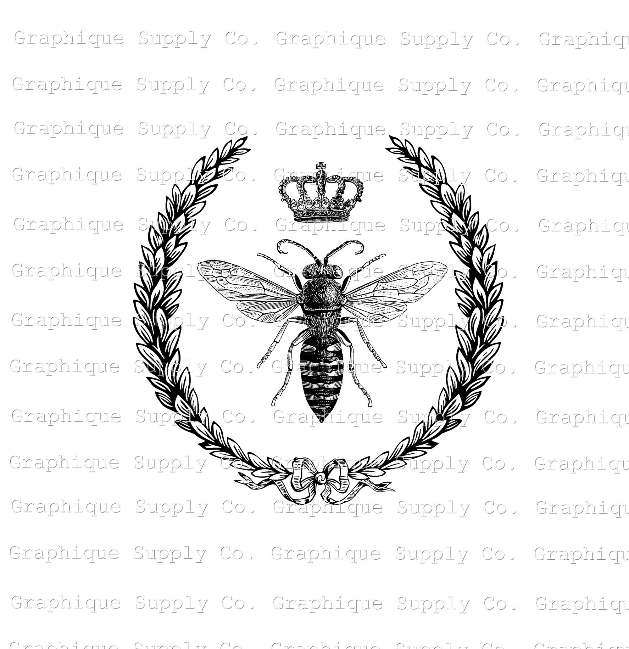 Queen Bee Crown Laurel Wreath Vintage Illustration Instant | Etsy