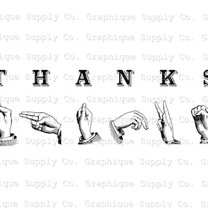 Thank You Message Sign Language Vintage Illustration- Instant Download ...
