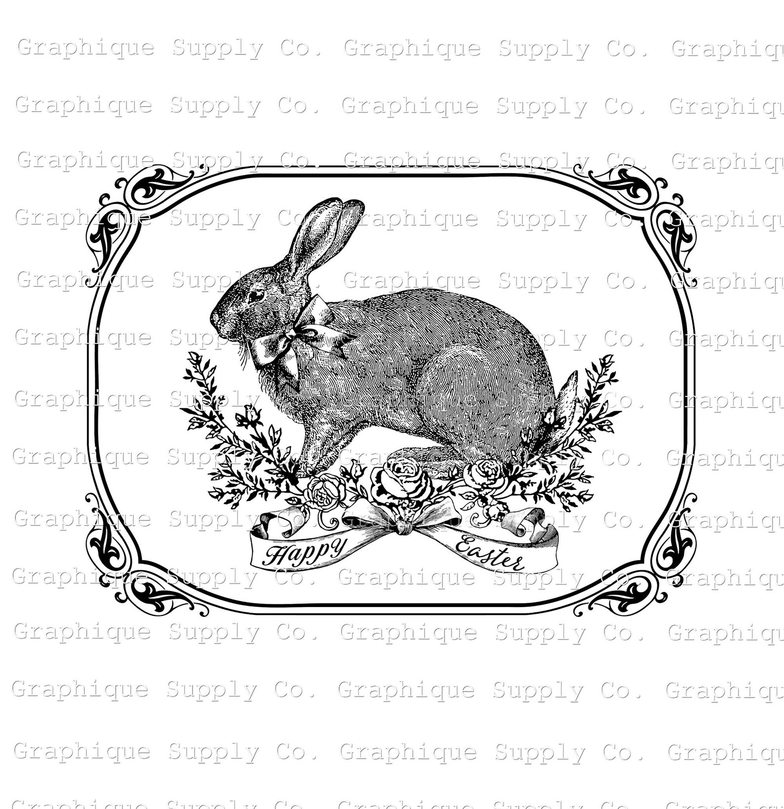 Vintage Easter Bunny Clip Art: Pretty Floral Frame (digital Download ...
