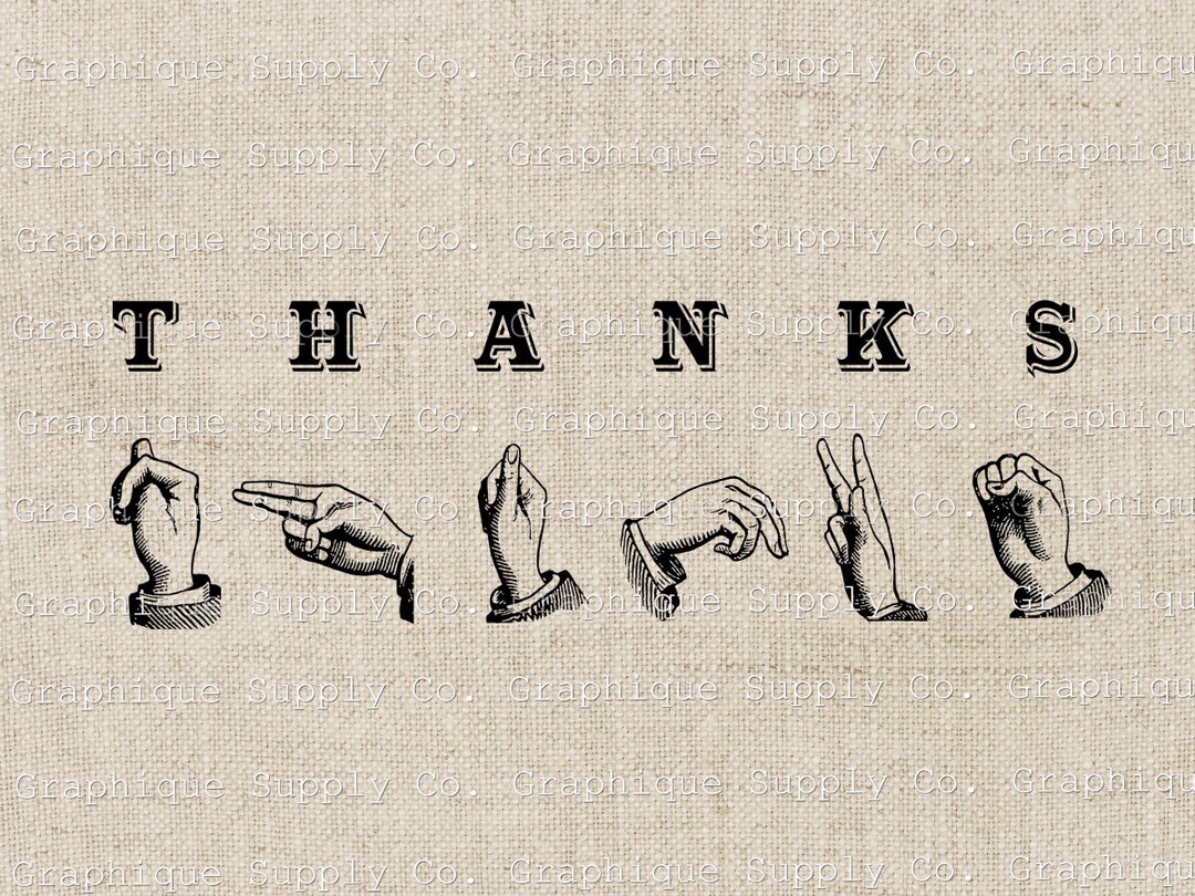 Thank You Message Sign Language Vintage Illustration- Instant Download ...