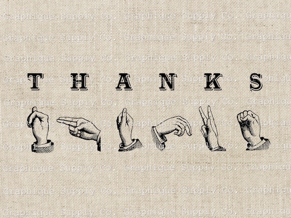 Thank You Message Sign Language Vintage Illustration Instant | Etsy