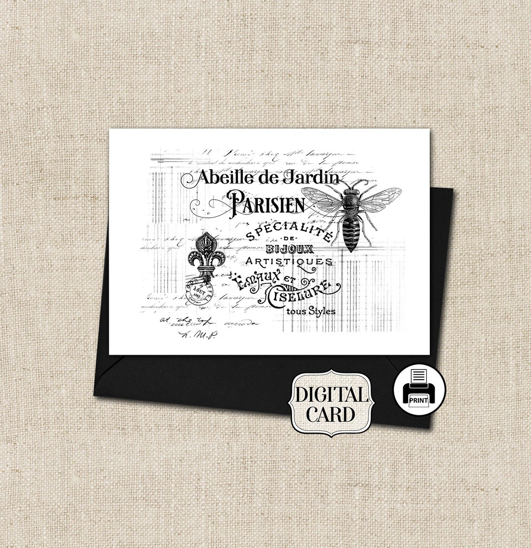 Bee French Country Note Card: Vintage Printable (digital Download) - Etsy