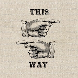 Vintage Hand Gesture Clipart With “this Way” Quote, Quirky Digital ...